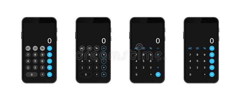 Four Different Styles of Smartphone Calculators with Bold Blue and ...