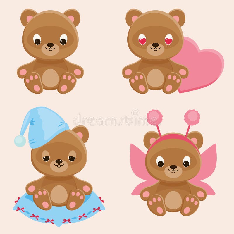 Four Cute Teddy Bears stock vector. Illustration of brown - 10903457