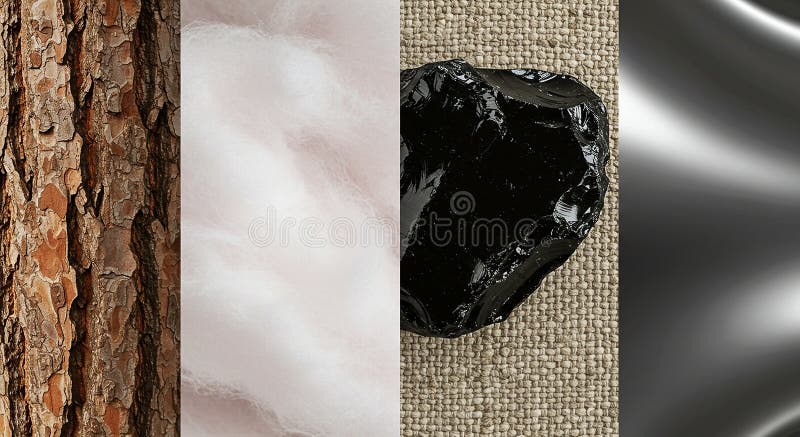 Four Different Textures Appear Side by Side: Rough Tree Bark with a ...