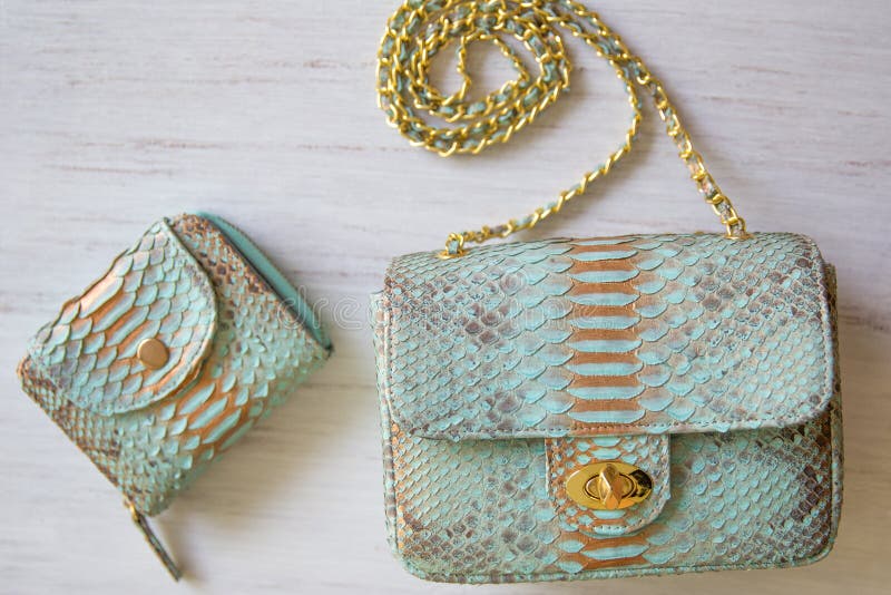 Four Different Tones of Trendy Green Painted Snake Python Skin Surface ...