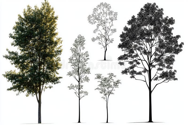 Four Different Tree Species on a Plain White Background, Ideal for ...