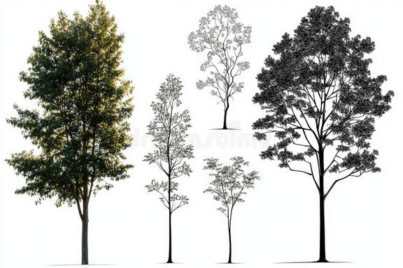Four Different Tree Species on a Plain White Background, Ideal for ...