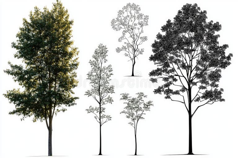 Four Different Tree Species on a Plain White Background, Ideal for ...