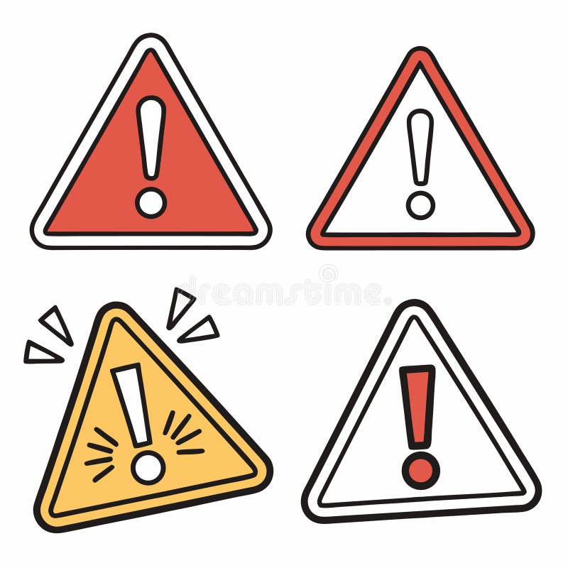 Collection of Warning Signs with Exclamation Marks in Various Styles ...