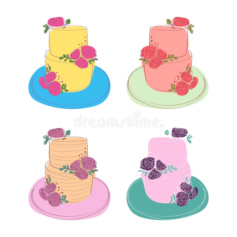 Four Different Types of Cakes on Plates Stock Vector - Illustration of ...