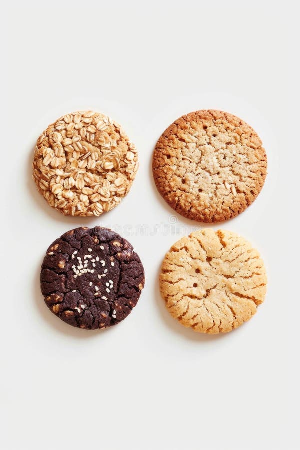 Four Different Types of Cookies are Shown on a White Background Stock ...