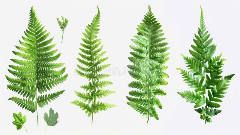 Four Different Types of Fern Leaves Displayed on a White Background ...