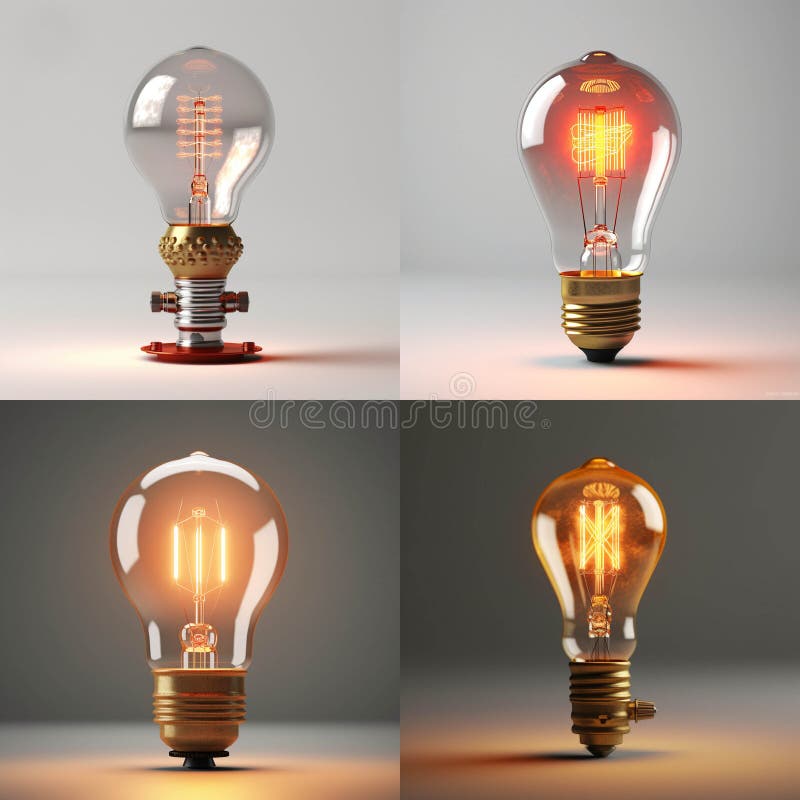 Four Different Types of Light Bulbs are Shown in a Row Stock ...