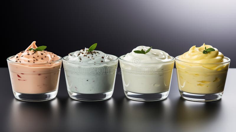 Four Different Types of Yogurt in Glass Jars Stock Illustration ...