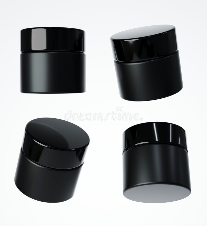 Four Different Views of Glossy Black Plastic Cream Jar with Cap, 3D ...