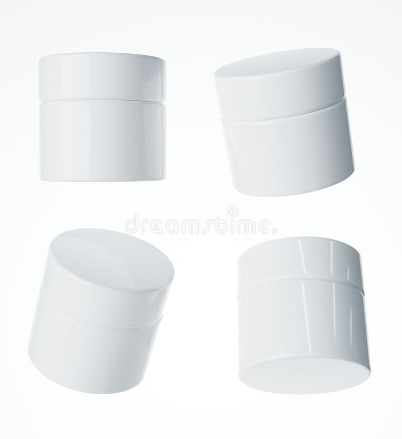 Four Different Views of Glossy White Plastic Cream Jar with Cap, 3D ...