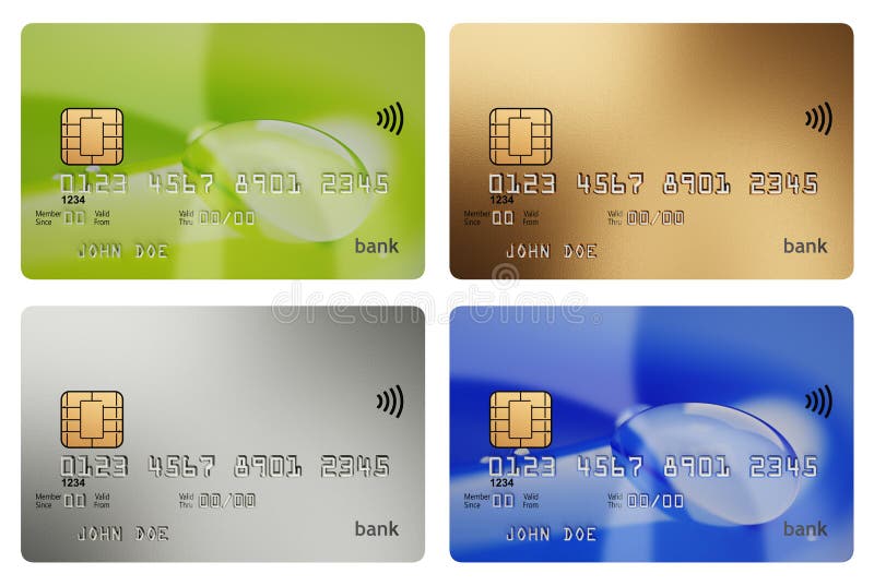 Four Different Wireless Credit Cards 3d Illustration Mockup Stock ...