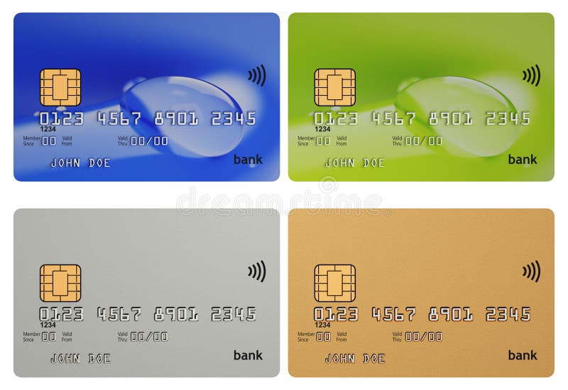 Four Different Wireless Credit Cards 3d Illustration Mockup Stock ...