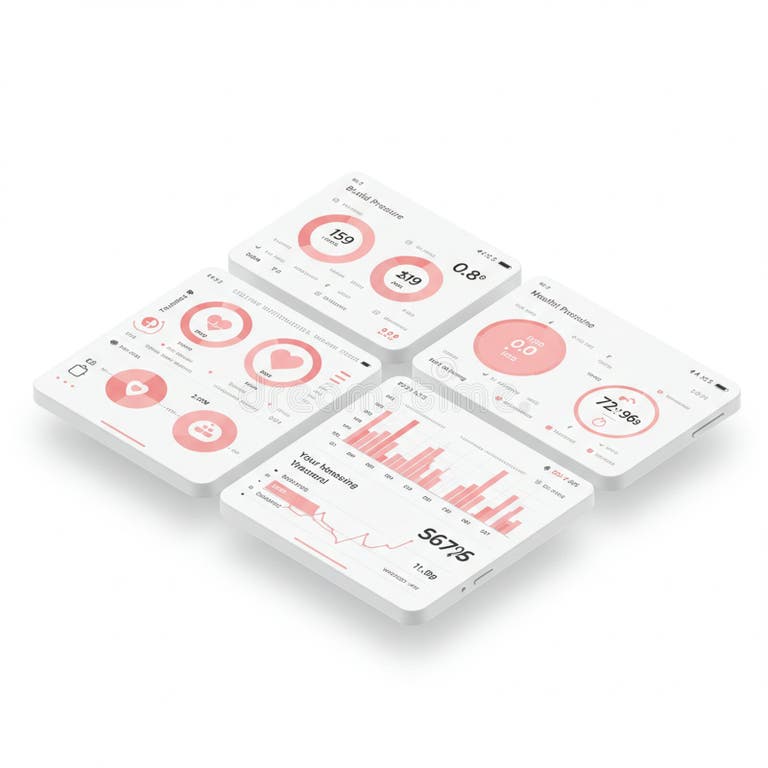 Four Digital Interface Screens Display Health Data Analytics. Each ...