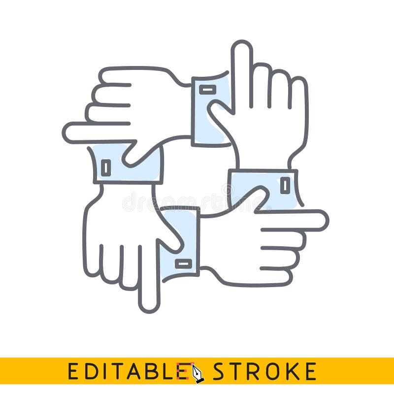 Four Direction Hands Icon. Teamwork Concept. Sketch Line Flat Icon of ...