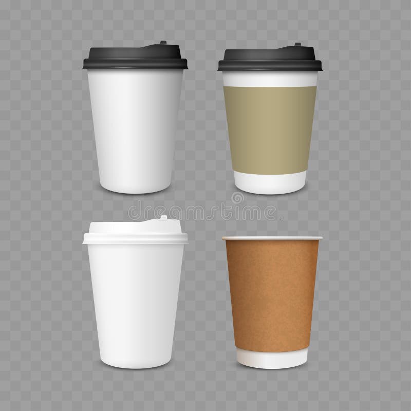 Four Disposable Coffee Cups Set Mockup with Different Color Designs ...