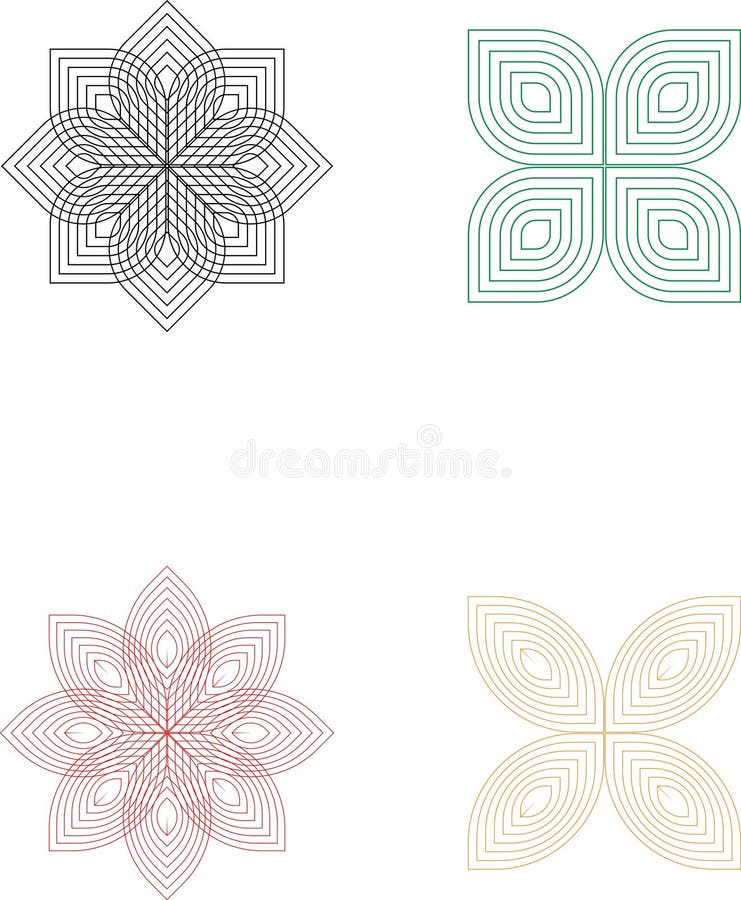 Four Distinct Abstract Geometric and Floral Patterns Presented in a ...