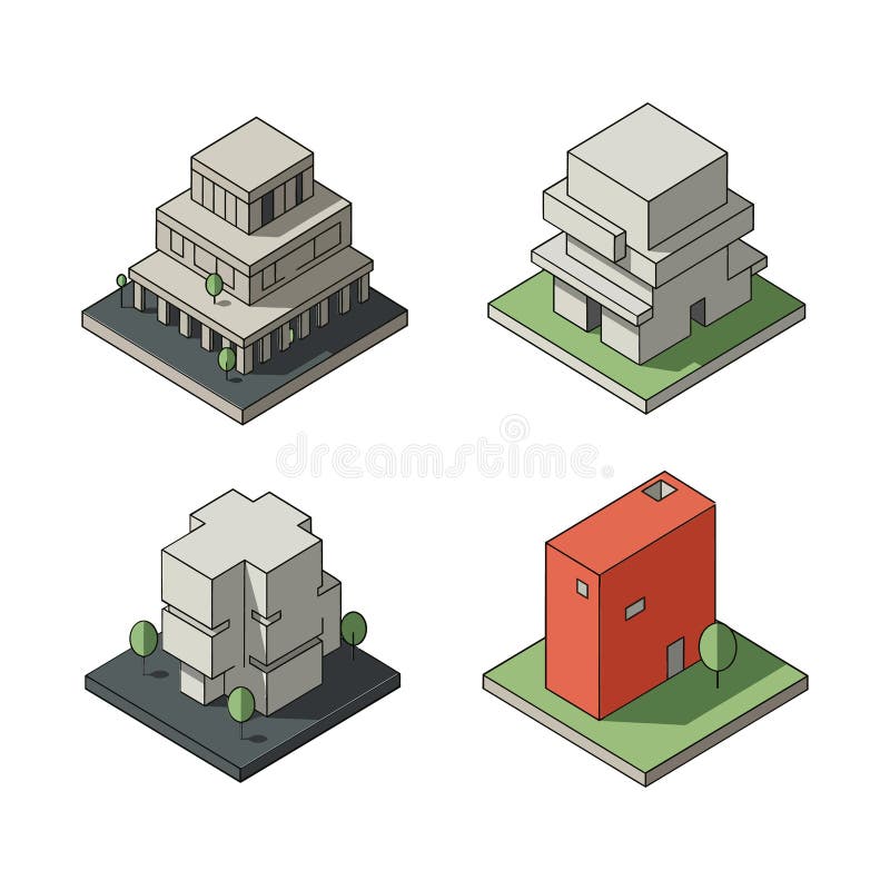 Four Distinct Architectural Structures in a Flat Design Style ...