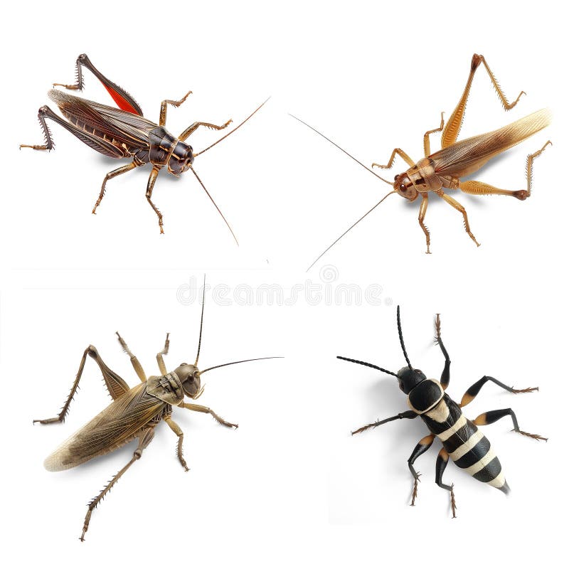 Four Different Types of Crickets on Transparent Png Background Stock ...