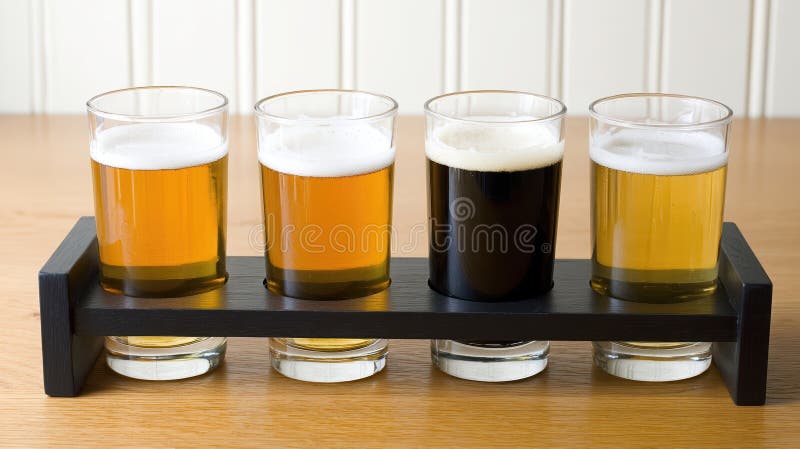 Craft Beer Flight Board with Four Glass Tastings on a Clean Counter ...