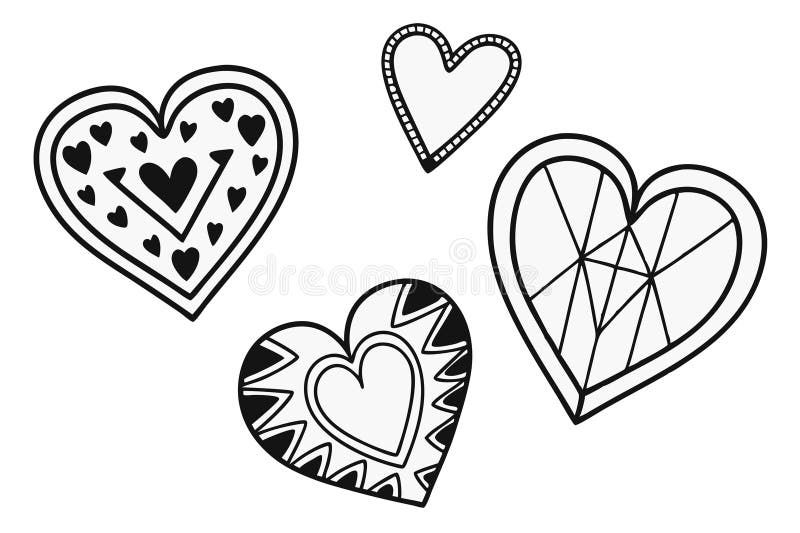 Four Distinct Heart Shapes are Arranged, Each with Unique Patterns and ...