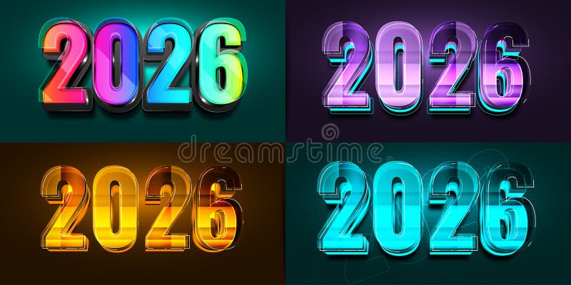 Four Distinct Styles of the Year 2026 Rendered with Glossy Vibrant ...