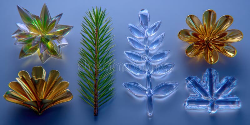 Four Distinct Types of Colorful Flowers and Green Leaves Arranged on a ...