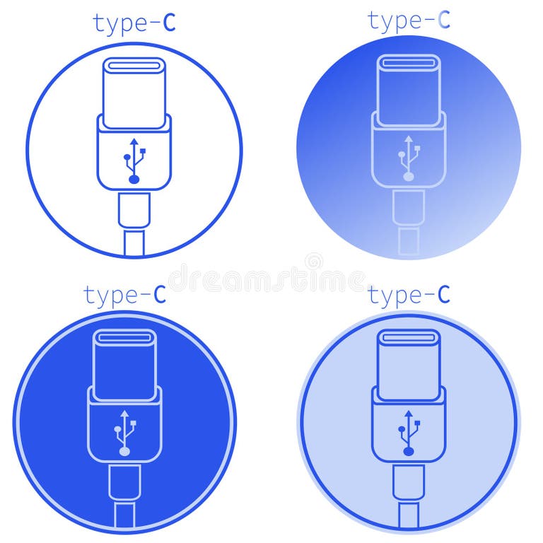 USB Type C Icons in Various Styles for Digital Interface Design and ...