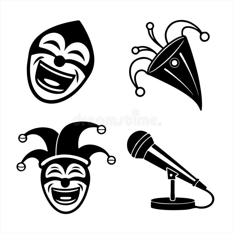 Four Distinctive Icons Symbolizing Comedy and Entertainment. Stock ...