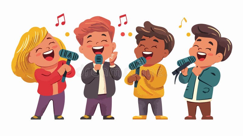 Four Diverse Characters Singing Together in Harmony Stock Vector ...