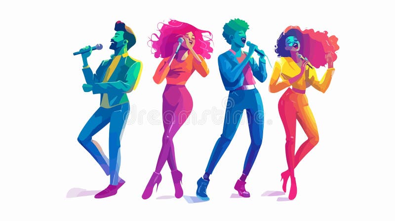 Four Diverse Characters Singing Together in Harmony Stock Vector ...