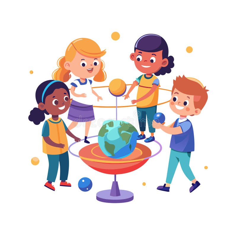 Children Learning about Solar System with Globe Model, Astronomy ...