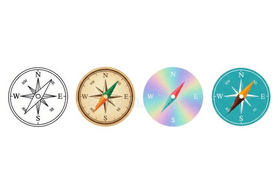 Four Diverse Compasses Showing Navigation Tools from Sketch To Modern ...