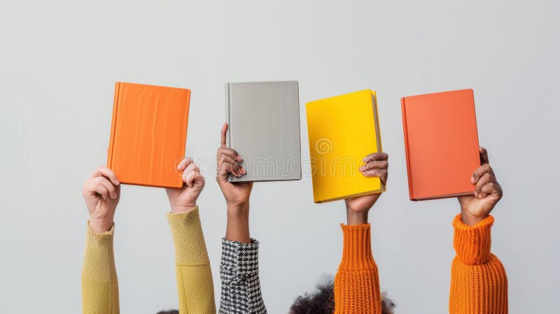 Four Hands Holding Books.AI Generated Image Stock Image - Image of ...