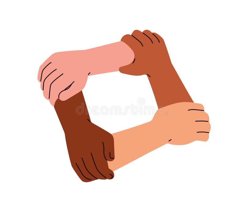 Four Diverse Hands in Unity, Holding One Another in Circle. Teamwork ...