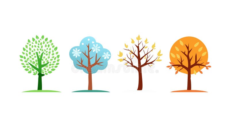 Four Diverse Trees Icon, Showcasing the Beauty of Each Season, Vector ...