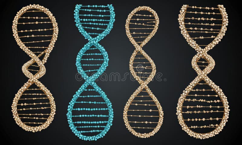 Four DNA Strands, Each with Unique Color and Pattern, are Arranged in ...