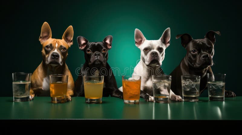 Four Dogs are Sitting in Front of a Table with Drinks, AI Stock Image ...