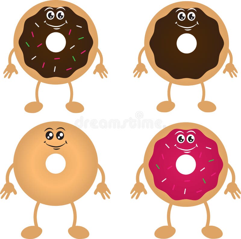 Four Donut Decorated with Chocolate Chips and Fudge Stock Vector ...