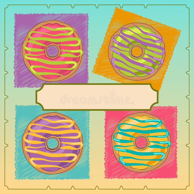 Four Donut Decorated with Chocolate Chips and Fudge Stock Vector ...