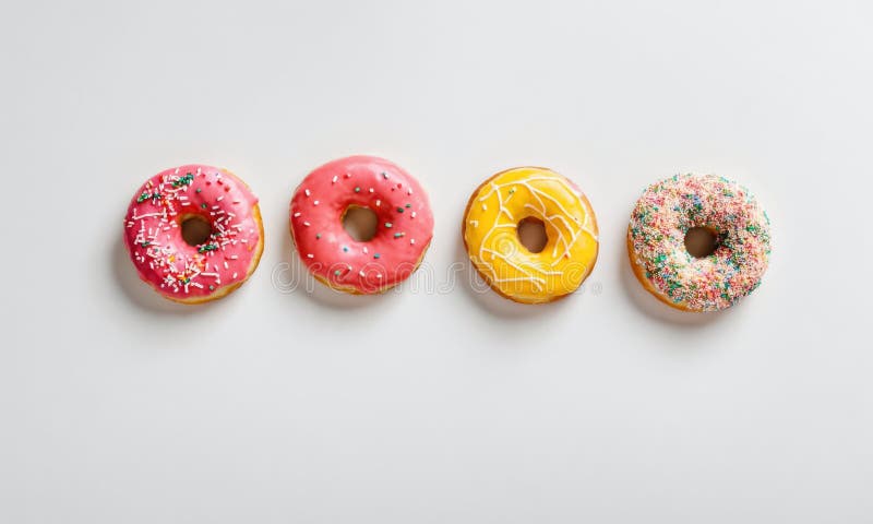 Four Donuts with Sprinkles Arranged in a Row on a Gray Isolated ...