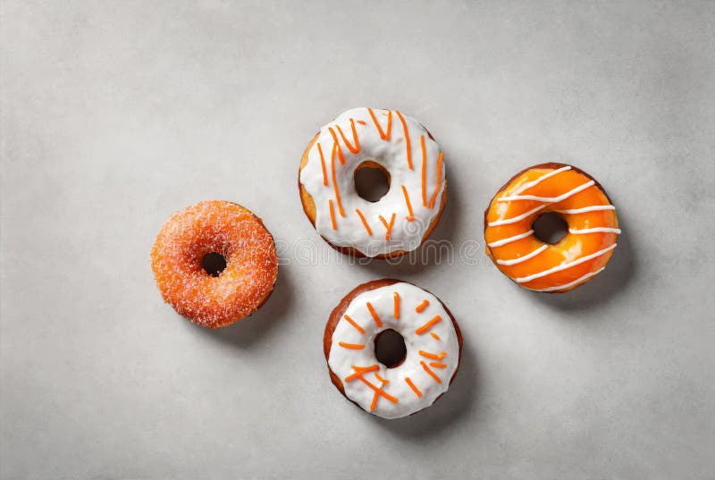 Four Assorted Donuts Arranged on a Gray Surface Stock Illustration ...