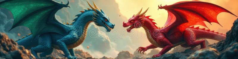 Four Dragons, Blue, Red, Green, Gold, Clash in Epic Battle , Design ...