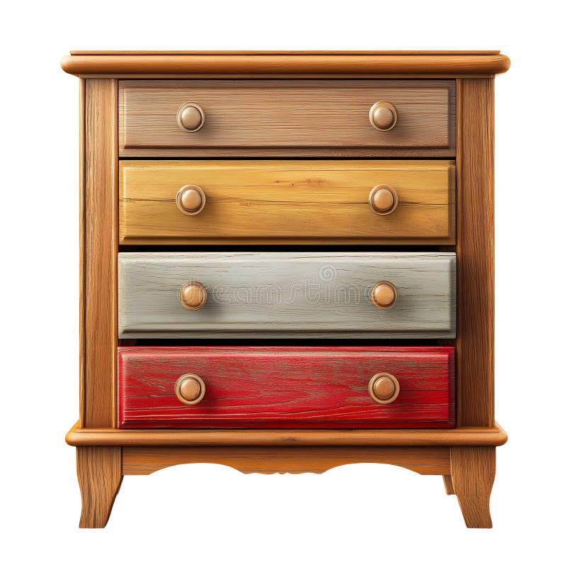 A Four-drawer Wooden Chest of Drawers with Multicolored Drawers and ...