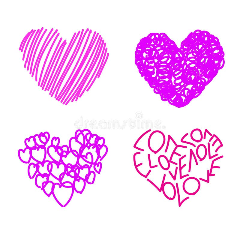 Four Drawing Hearts stock vector. Illustration of artistic - 65515857