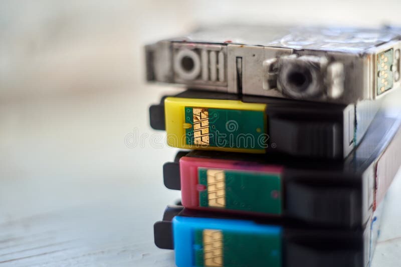 Four Dried Printer Cartridges Close Up Stock Image - Image of ...