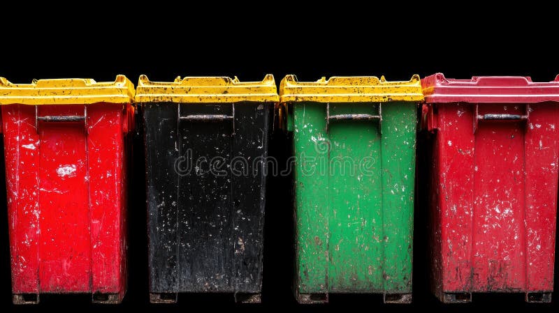 Four Dumpsters of Different Colors and Sizes. Stock Photo - Image of ...