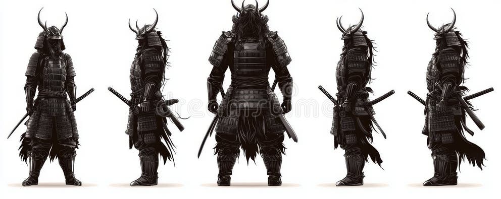 Four Dynamic Samurai Poses are Captured in a Stunning Black and White ...