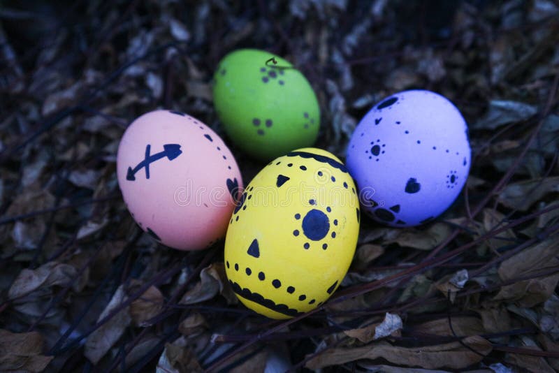 Four Easter Eggs in a Nest on the Ground Stock Image - Image of garden ...