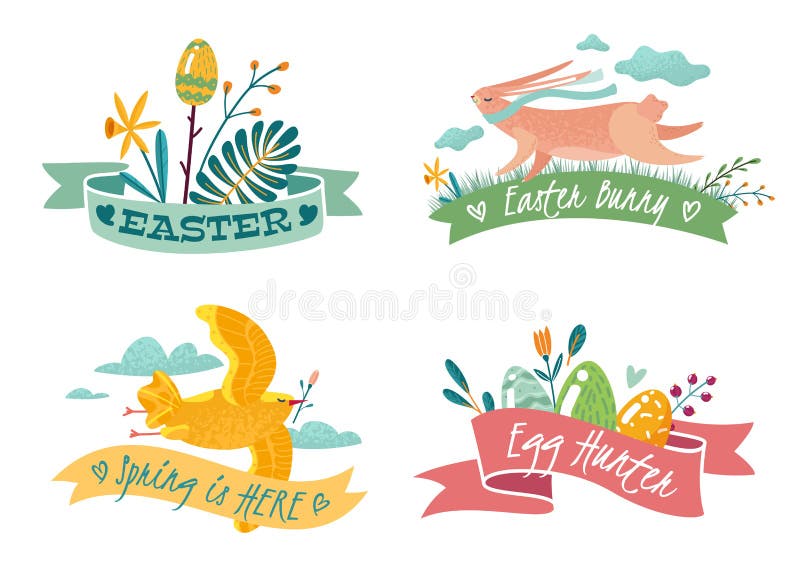 Four Easter Emblems with the Image of a Rabbit Stock Vector ...